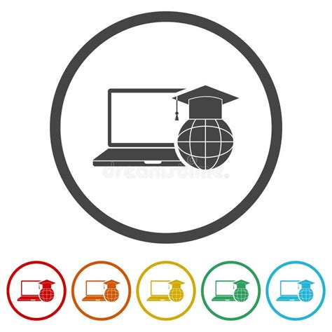 E Learning Icon In Flat Style Set Icons In Color Circle Buttons Stock