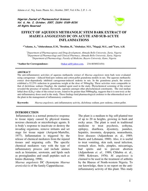 Pdf Effect Of Aqueous Methanolic Stem Bark Extract Of Maerua