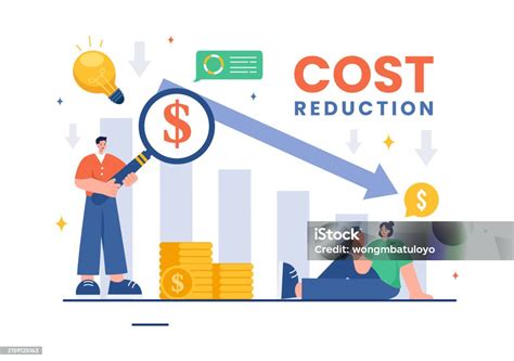 Cost Reduction Vector Illustration Depicting Decrease Price