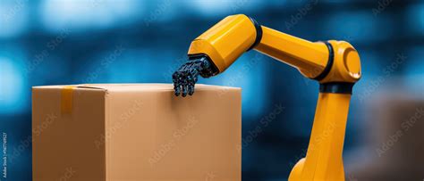 Automated Robotic Arm Handling Cardboard Box In Warehouse Stock Illustration Adobe Stock
