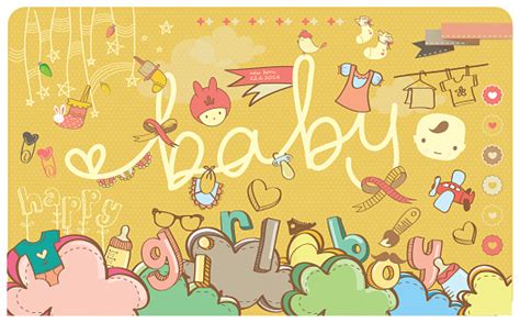 아기 소년과 소녀 샤워 물건 액세서리 만화 그리기 위트 구름 하늘 낙서 배경 0명에 대한 스톡 벡터 아트 및 기타 이미지 0