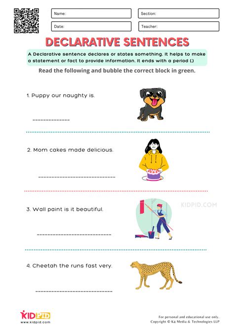 Declarative Sentence Worksheet Printable Word Searches