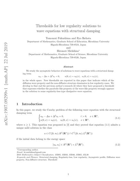 Pdf Thresholds For Low Regularity Solutions To Wave Equations With