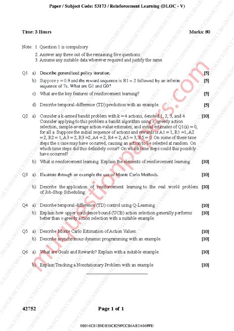 Be Information Technology Semester December Dloc V Reinforcement Learning Rev C