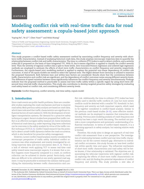 Pdf Modeling Conflict Risk With Real Time Traffic Data For Road