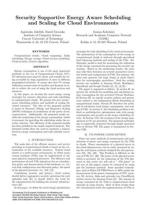Pdf Security Supportive Energy Aware Scheduling And Scaling For Cloud