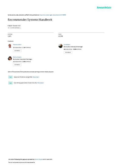 Recommender Systems Handbook See Discussions Stats And Author Profiles For This Publication