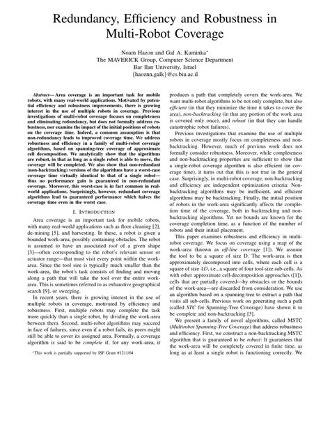 PDF Redundancy Efficiency And Robustness In Multi Robot Coverage