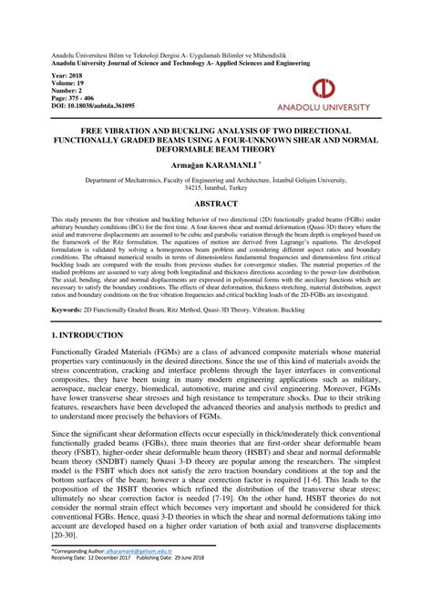 Pdf Free Vibration And Buckling Analysis Of Two Directional
