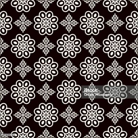 원활한 배경 동남아 복고풍 원주민 전통 예술 섬유 패턴 라운드 꽃 프레임 교차 곡선 0명에 대한 스톡 벡터 아트 및 기타 이미지