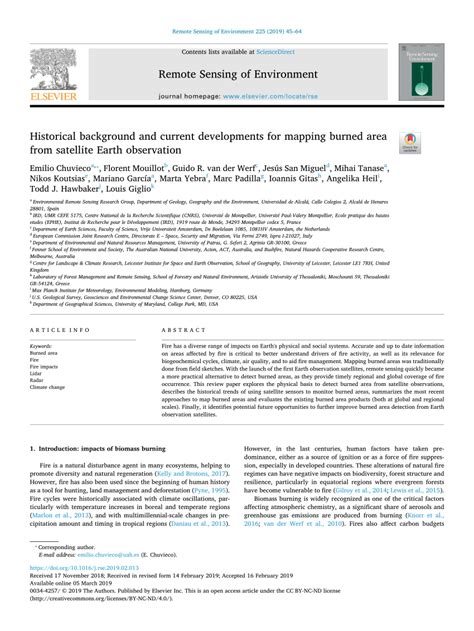 Pdf Historical Background And Current Developments For Mapping Burned