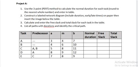 solved 1e the 3 point pert method to calculate the