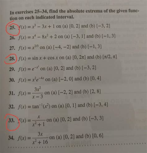 Solved In Exercises 25 34 Find The Absolute Extrema Of The Chegg Com