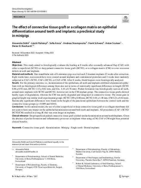 Pdf The Effect Of Connective Tissue Graft Or A Collagen Matrix On Epithelial Differentiation