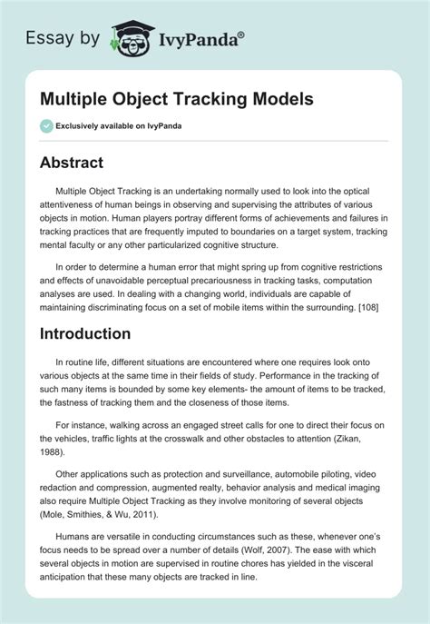 Multiple Object Tracking Models 1622 Words Essay Example