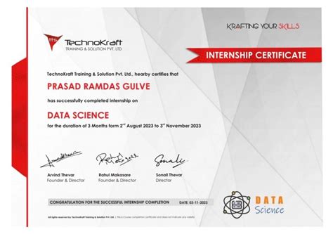 Prasad Gulve On Linkedin I Have Successfully Completed My Internship In The Domain Of Data Science