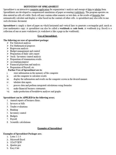 spreadsheet 1 pdf spreadsheet computing
