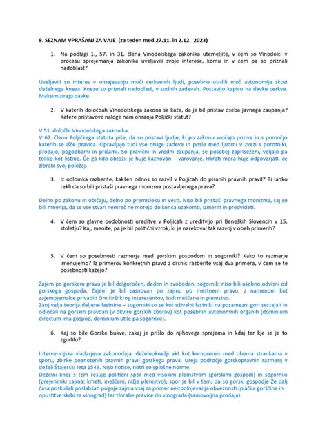 Seznam VpraÅ¡anj Za Vaje Za Teden Med 4 In 8 12 2023 Pdf
