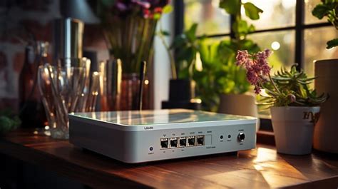 Premium Ai Image Modern Wifi Router On Light Commode Near Brick Wall