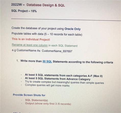 Solved W Database Design SQL SQL Project Create Chegg