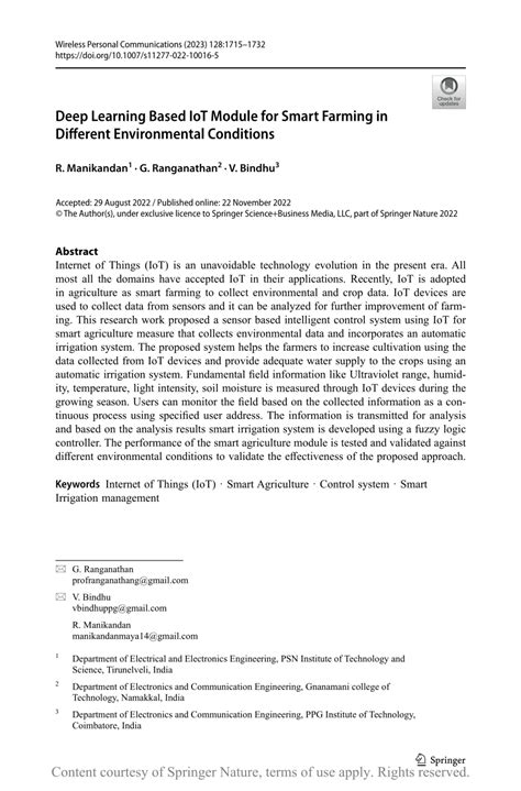 Deep Learning Based Iot Module For Smart Farming In Different Environmental Conditions