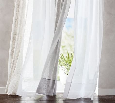 Belgian Flax Linen Sheer Tie Top Curtain White Pottery Barn