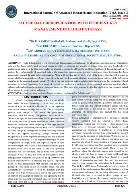 pdf secure data deduplication with efficient key management in cloud database