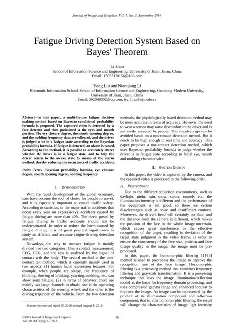 pdf fatigue driving detection system based on bayes theorem