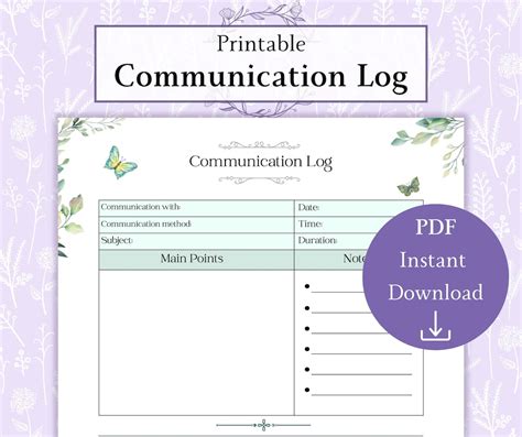 Communication Log Printable Pdf Message Log Conversation Log Call Log Meeting Log