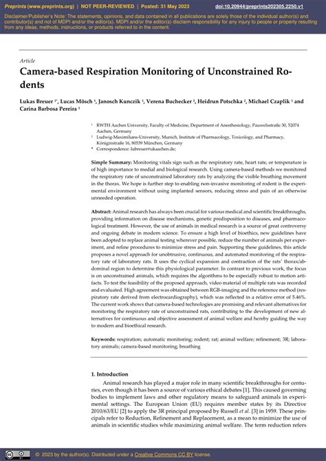 Pdf Camera Based Respiration Monitoring Of Unconstrained Rodents