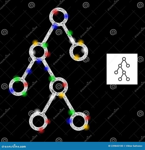 net mesh binary hierarchy icon with bright colored light spots stock
