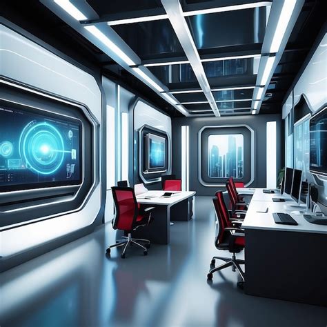 Futuristic Office With Augmented Reality Interfaces Premium Ai Generated Image