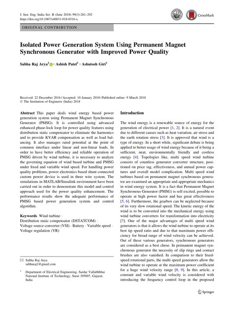 Pdf Isolated Power Generation System Using Permanent Magnet Synchronous Generator With
