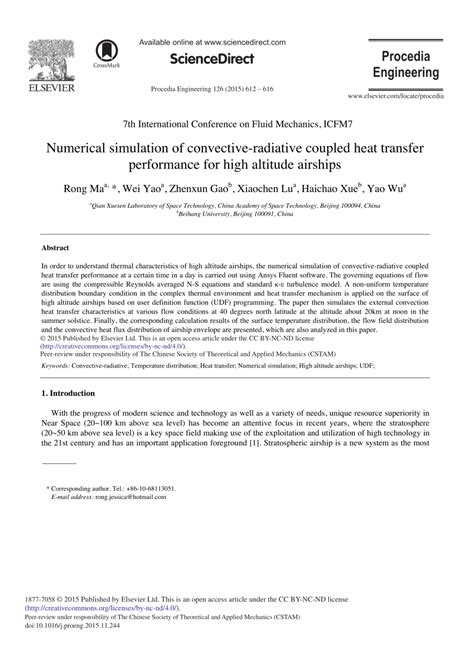 Pdf Numerical Simulation Of Convective Radiative Coupled Heat Transfer Performance For High