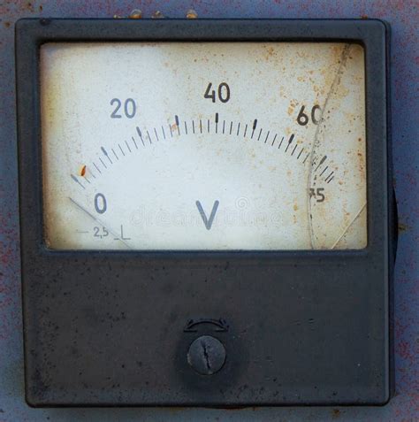 Close Up Of A Square Analog Voltmeter With A Scale From 0 To 60 V Stock Image Image Of