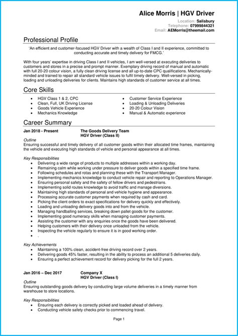 Hgv Driver Cv Example Writing Guide [get The Job You Want]