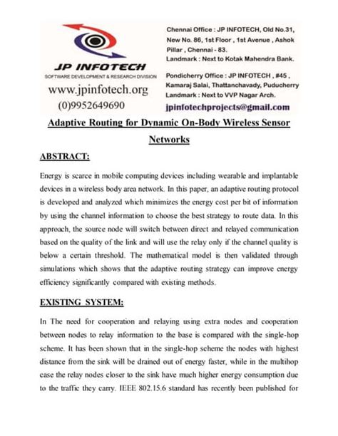 adaptive routing for dynamic on body wireless docx