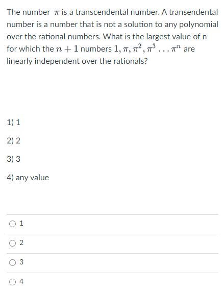 Solved The number π is a transcendental number A Chegg