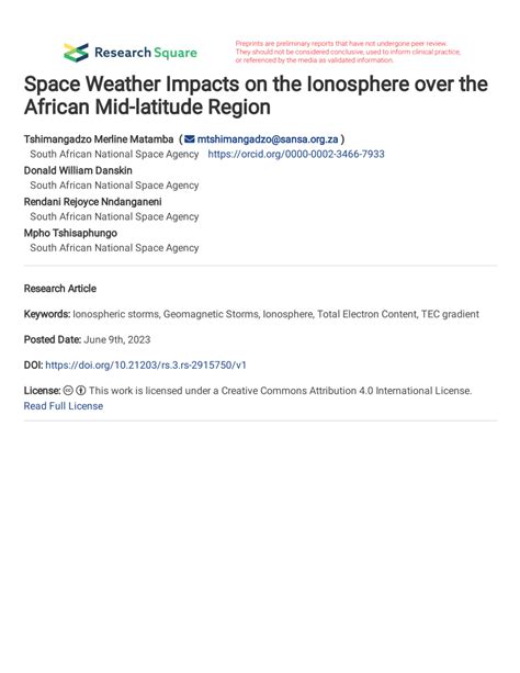 Pdf Space Weather Impacts On The Ionosphere Over The African Mid Latitude Region