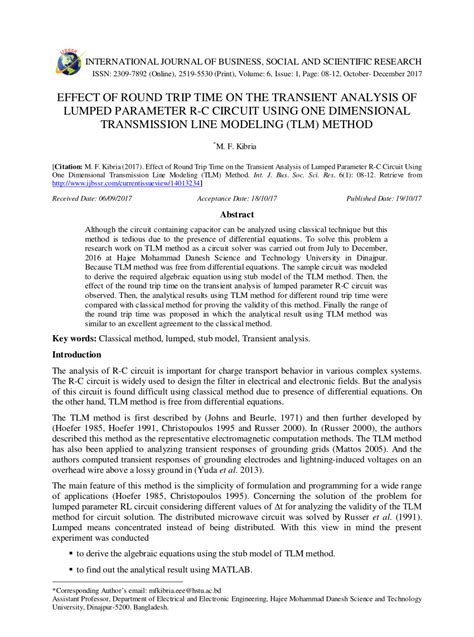 Pdf Effect Of Round Trip Time On The Transient Analysis Of Lumped Parameter R C Circuit Using