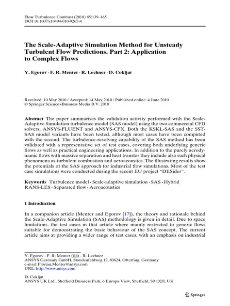 The Scale Adaptive Simulation Method For Unsteady Turbulent Flow Predictions Part 2