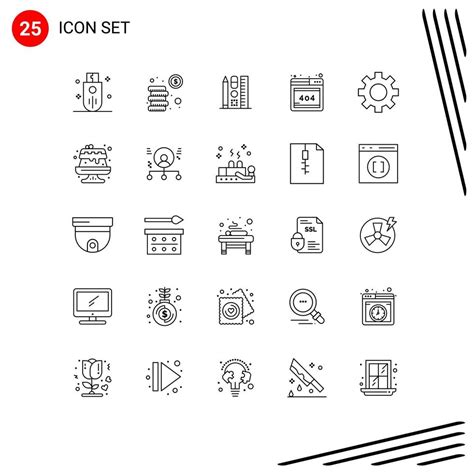 Editable Vector Line Pack Of 25 Simple Lines Of Settings Web Investment