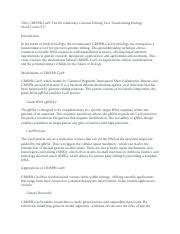CRISPR Cas The Revolutionary Genome Editing Tool Transforming Biology Docx Title CRISPR Cas
