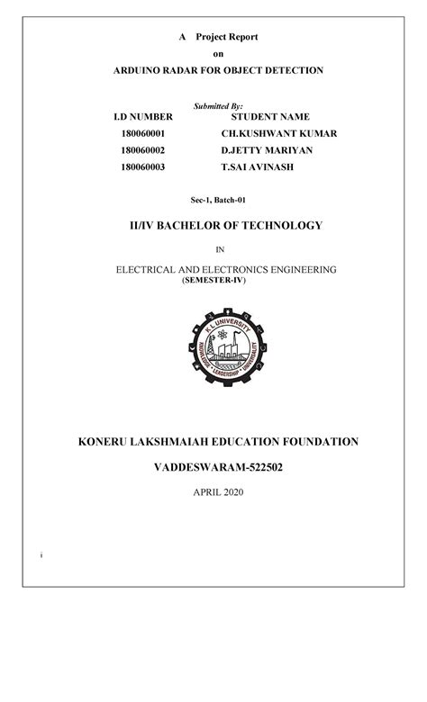 A Project Report On Arduino Radar For Ob I A Project Report On Arduino Radar For Object