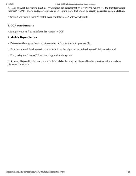 Lab 4 Matlab For Controls State Space Analysis Pdf
