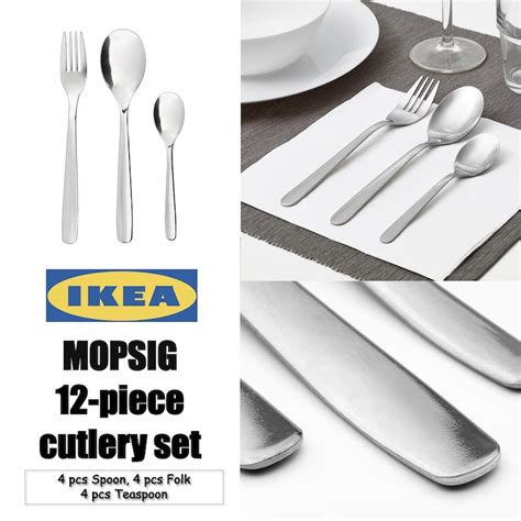 IKEA MOPSIG 12 piece Cutlery Set Stainless Steel Folk Teaspoon Spoon ...