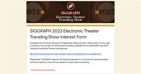 ACM SIGGRAPH on LinkedIn: SIGGRAPH 2023 Electronic Theater Traveling Show Interest Form