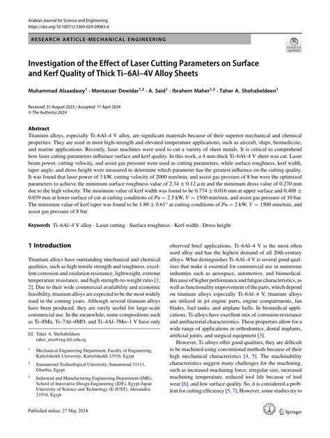 Pdf Investigation Of The Effect Of Laser Cutting Parameters On