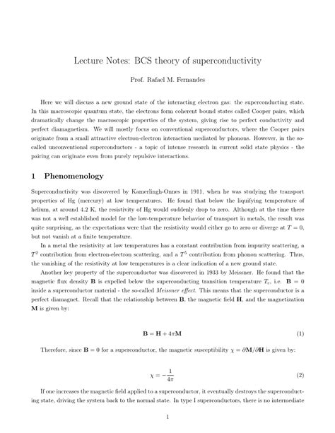Lecture Notes Bcs Theory Of Superconductivity Docslib