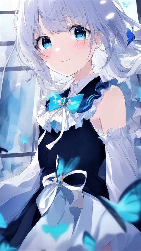 Download Wallpaper 1080x1920 Girl Blush Eyes Dress Butterflies